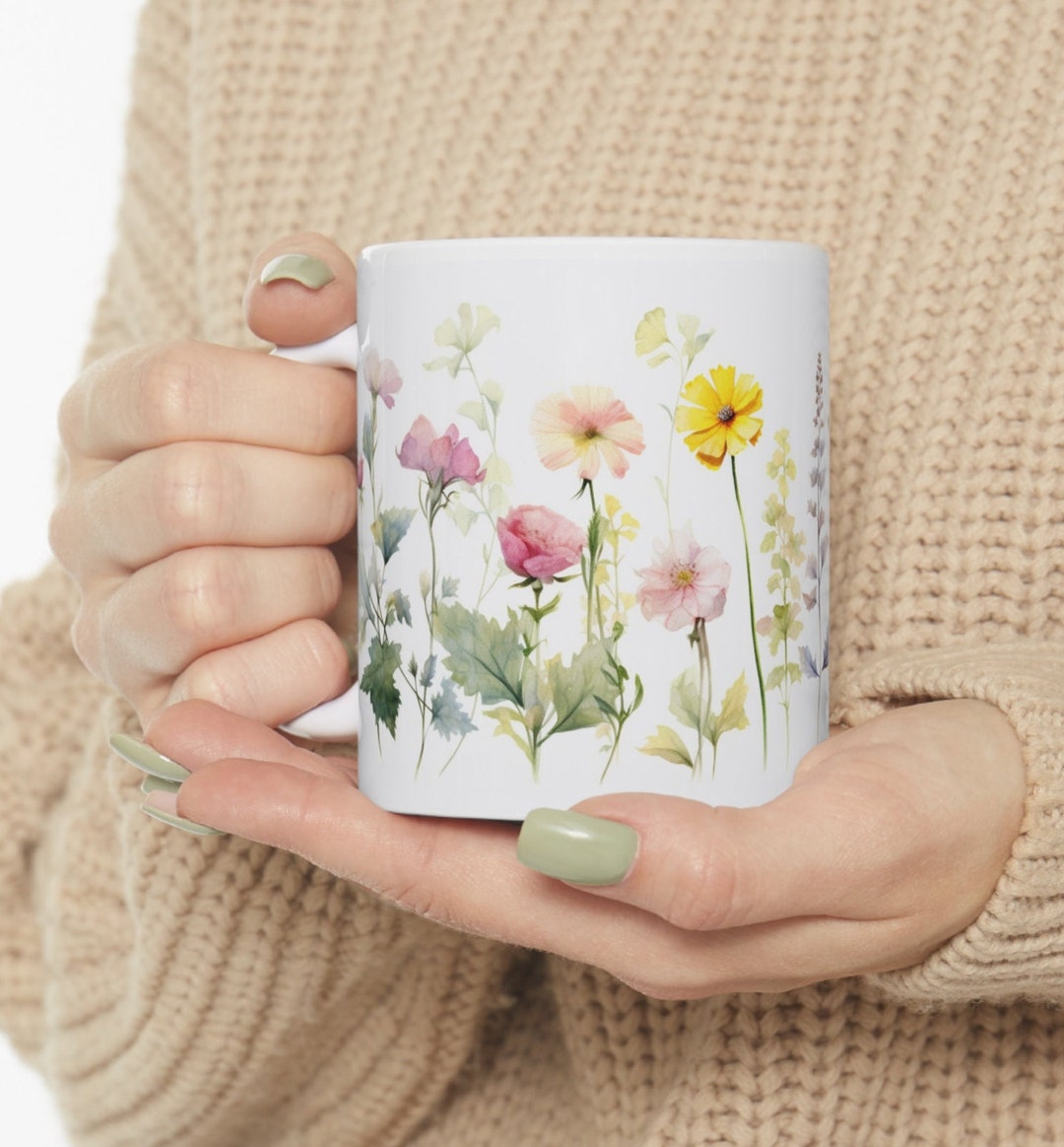 Dainty Flowers Coffee Mug, Pressed Flowers, Plant Mug, Wildflowers ...