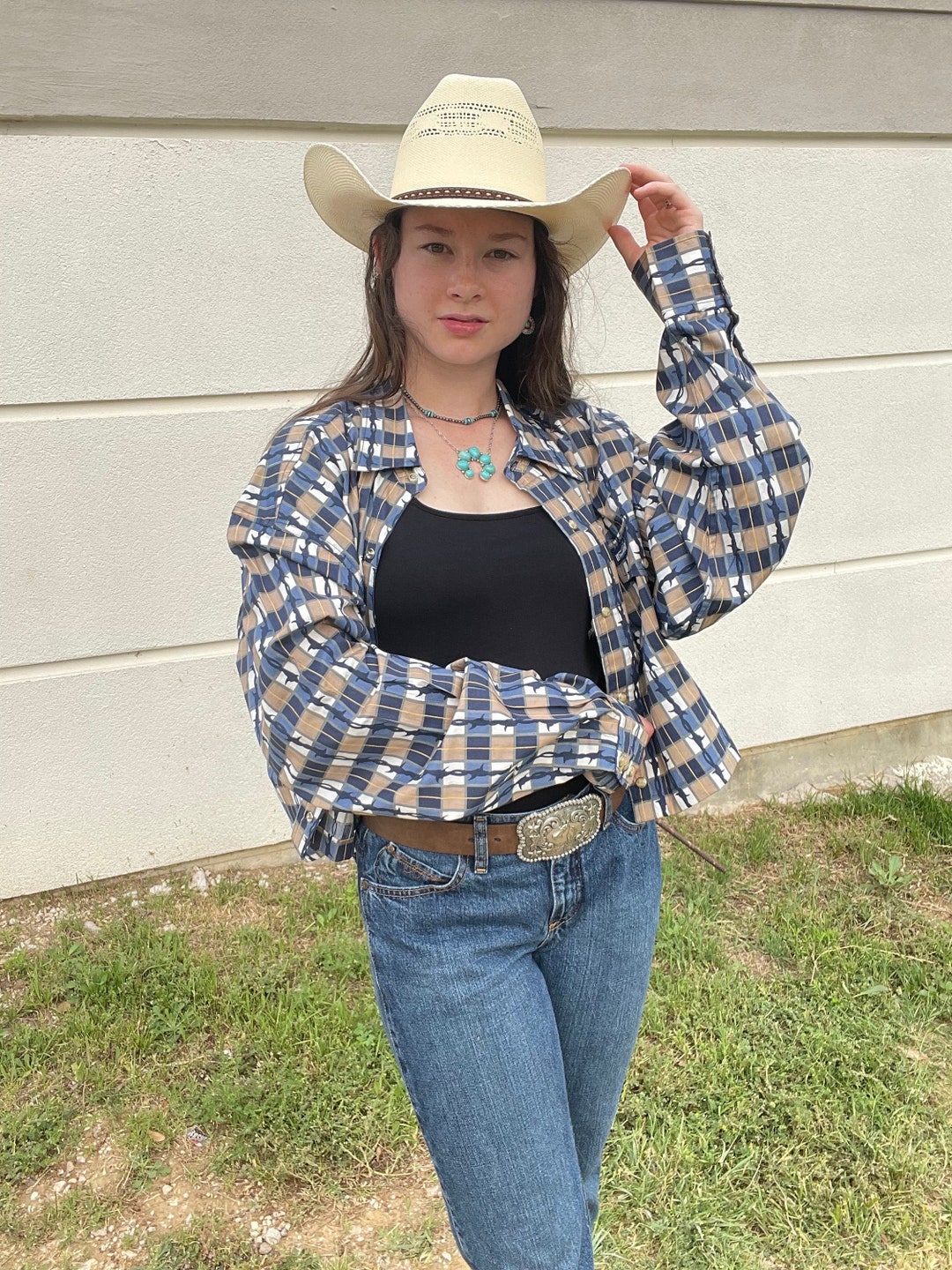 Double Extra Large (XXL) Vintage Cowboy Hardware Barbed Wire Pearl Snap ...