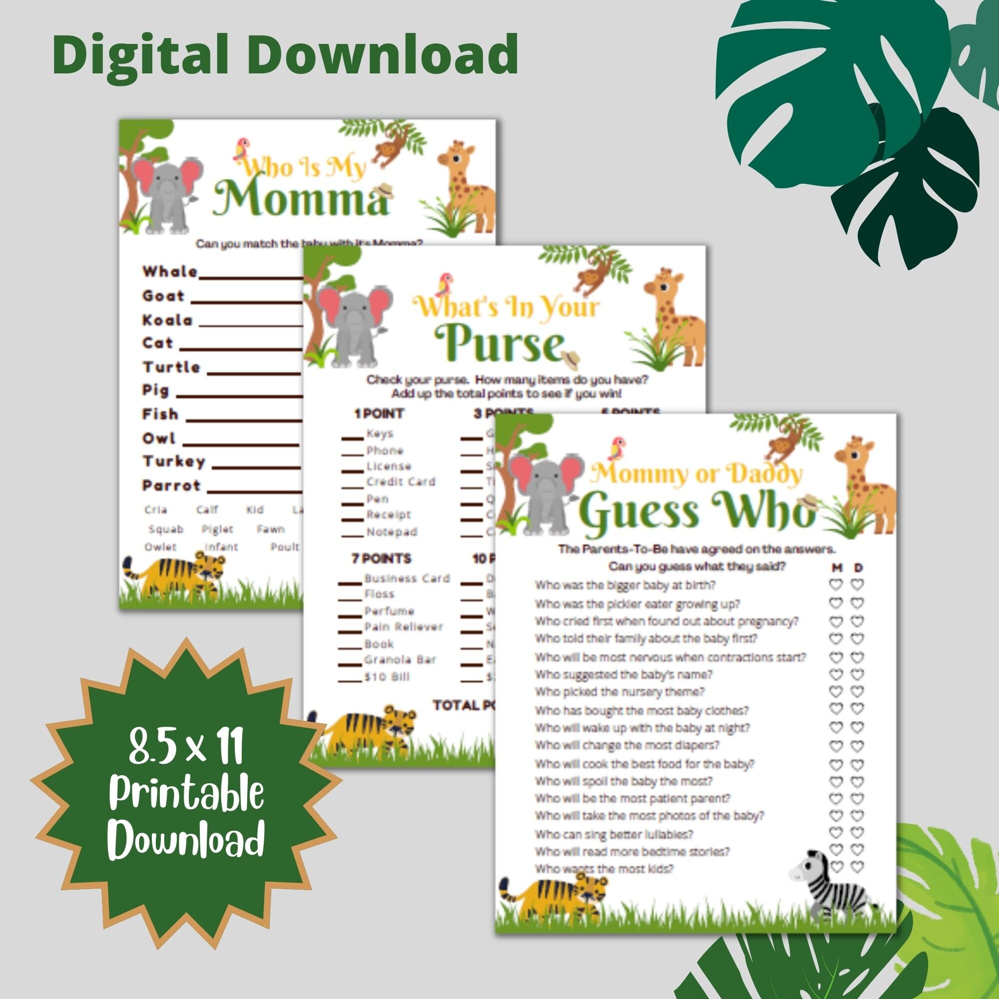 Safari Baby Shower Games Bundle, Jungle Baby Shower, Zoo Baby Shower ...