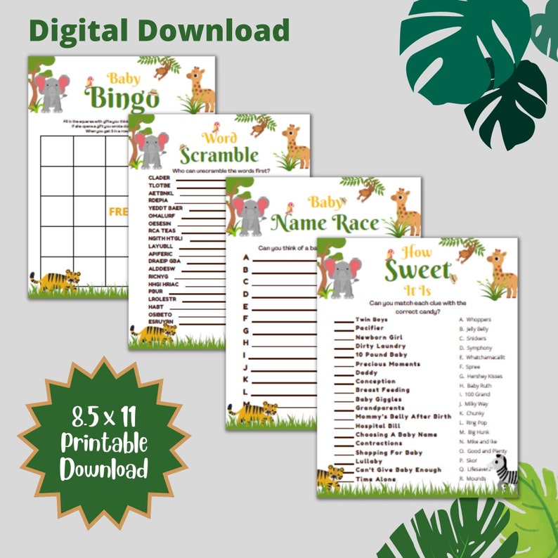 Safari Baby Shower Games Bundle, Jungle Baby Shower, Zoo Baby Shower ...