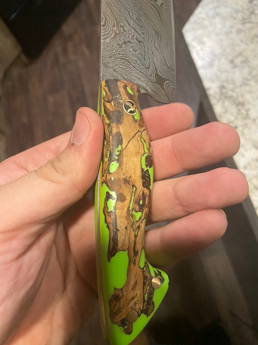 Handmade Twisted Damascus Chefs Knife With Resin Handles - Etsy