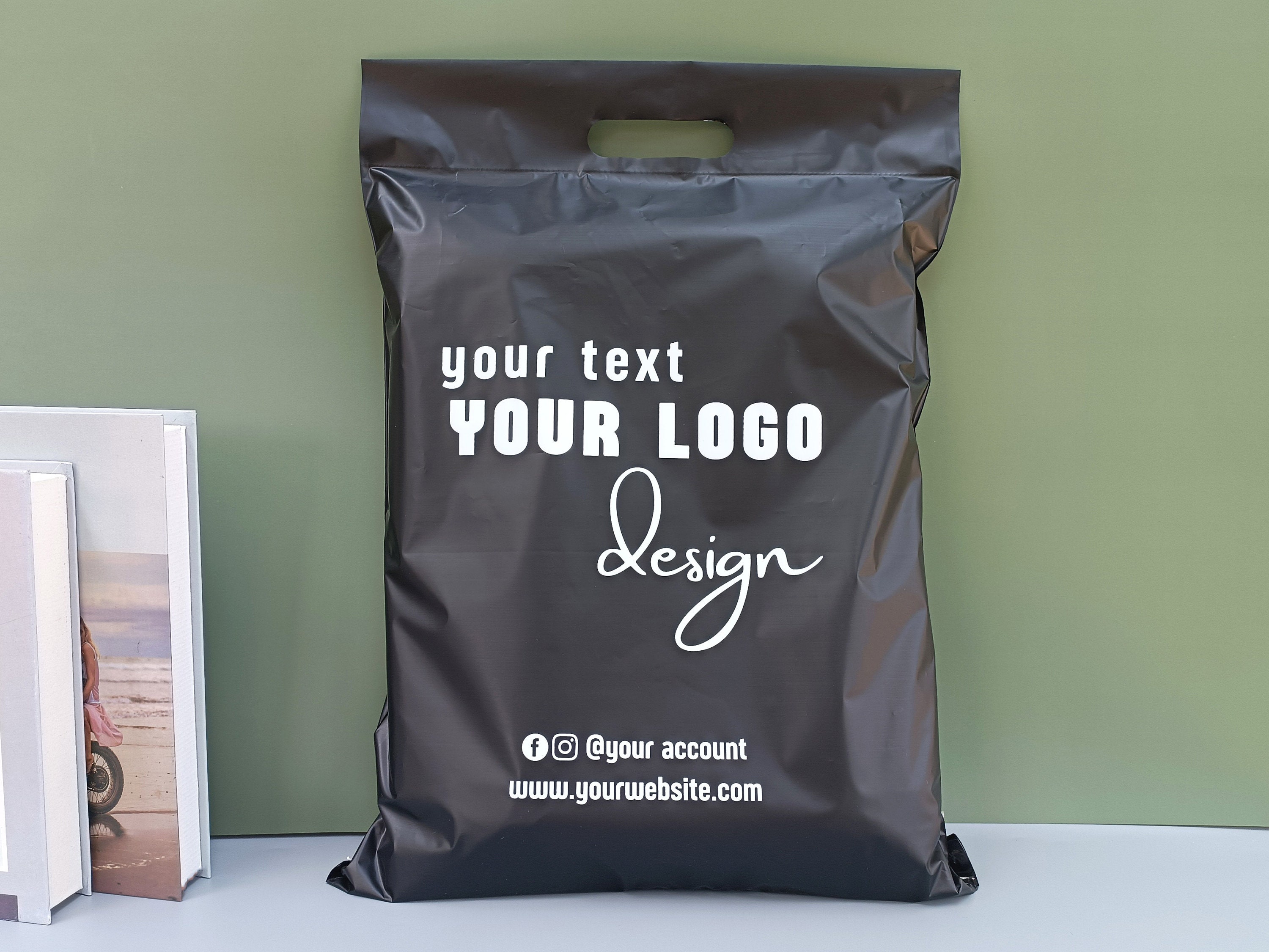 50-500pcs Personalized Black Plastic Bags,add Your Own Logo Envelopes ...