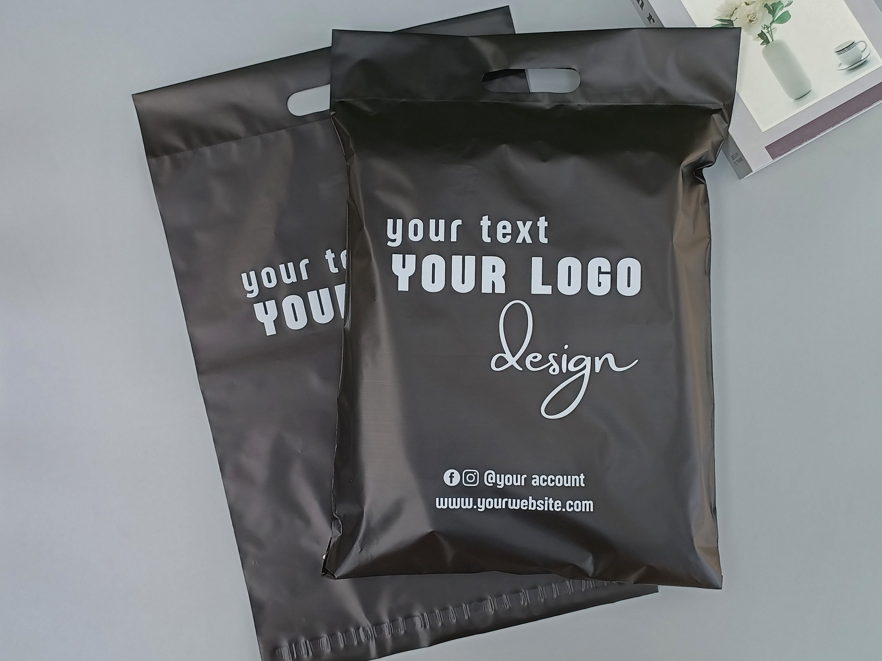 50-500pcs Personalized Black Plastic Bags,add Your Own Logo Envelopes ...