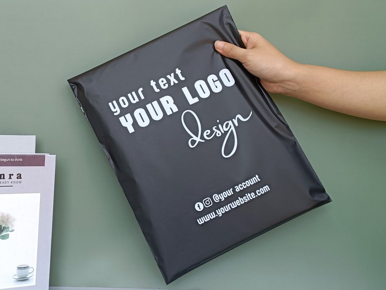 50-500pcs Custom Black Poly Mailer,custom Logo Mailers With Self-seal ...