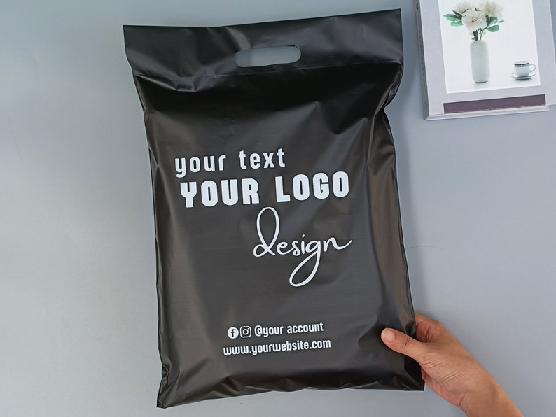 50-500pcs Personalized Black Plastic Bags,add Your Own Logo Envelopes ...