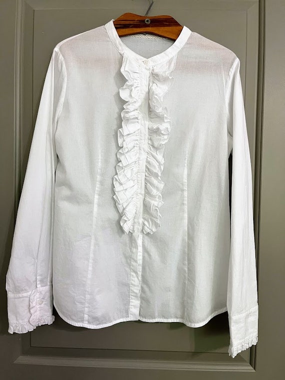 Vintage French White Ruffle Blouse - Gem