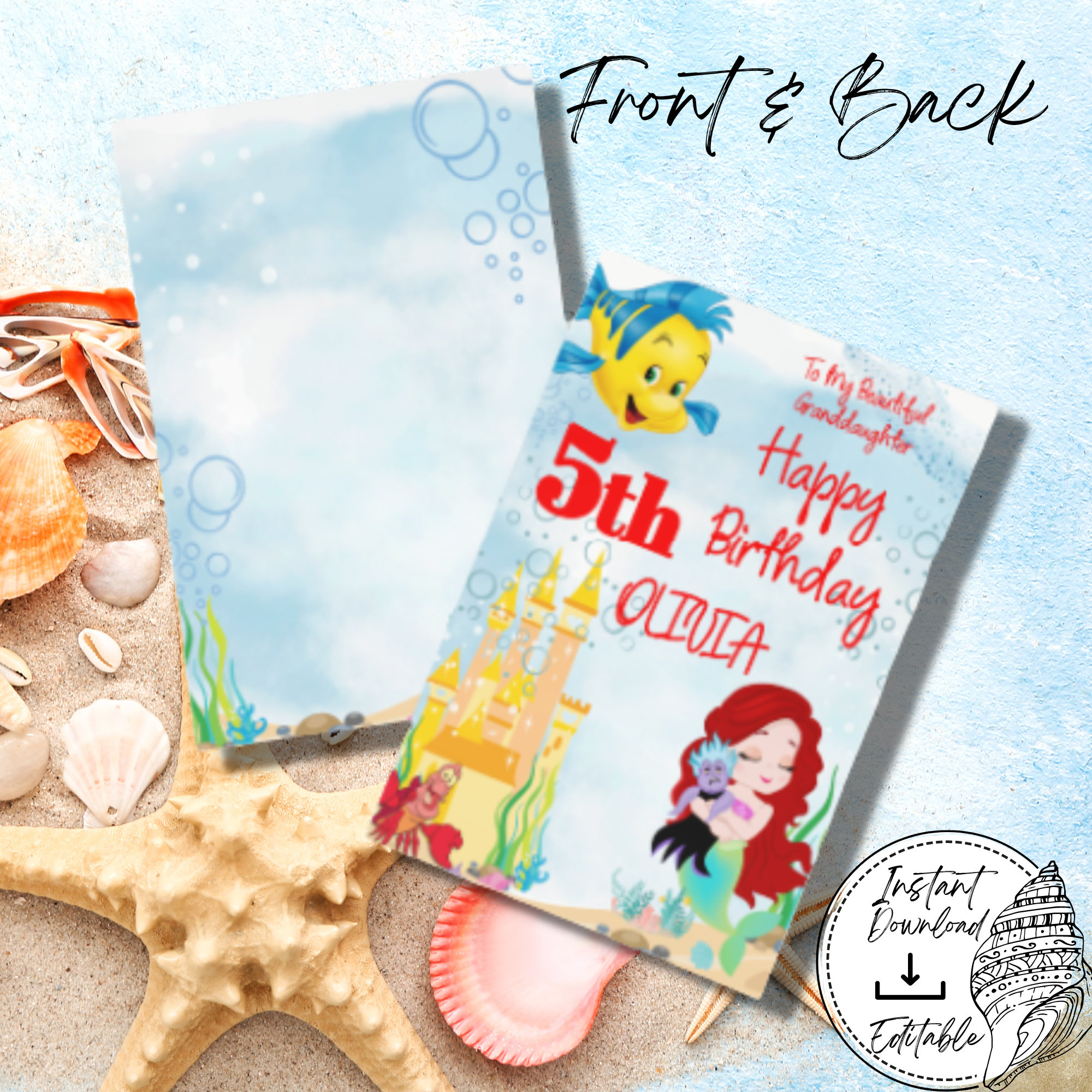 Ariel Birthday Card Digital Download Editable Template - Etsy Australia
