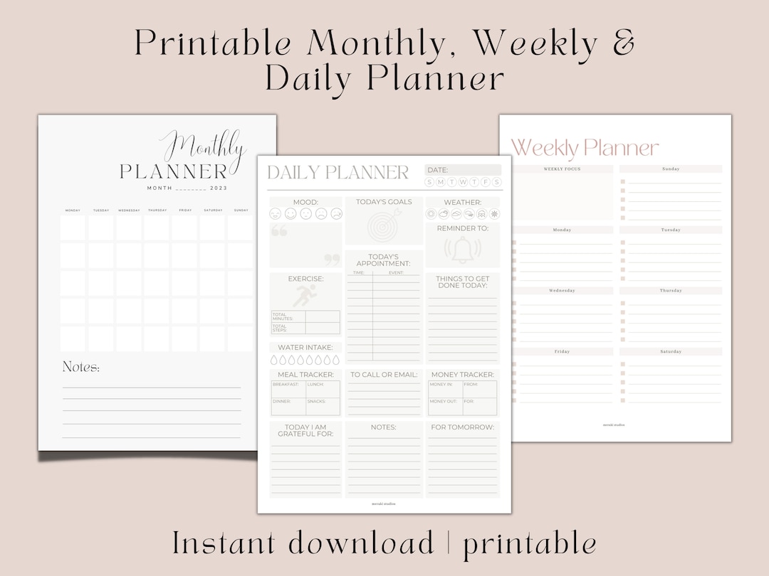 Printable Monthly Planner 2023, Printable Daily Planner, Printable ...