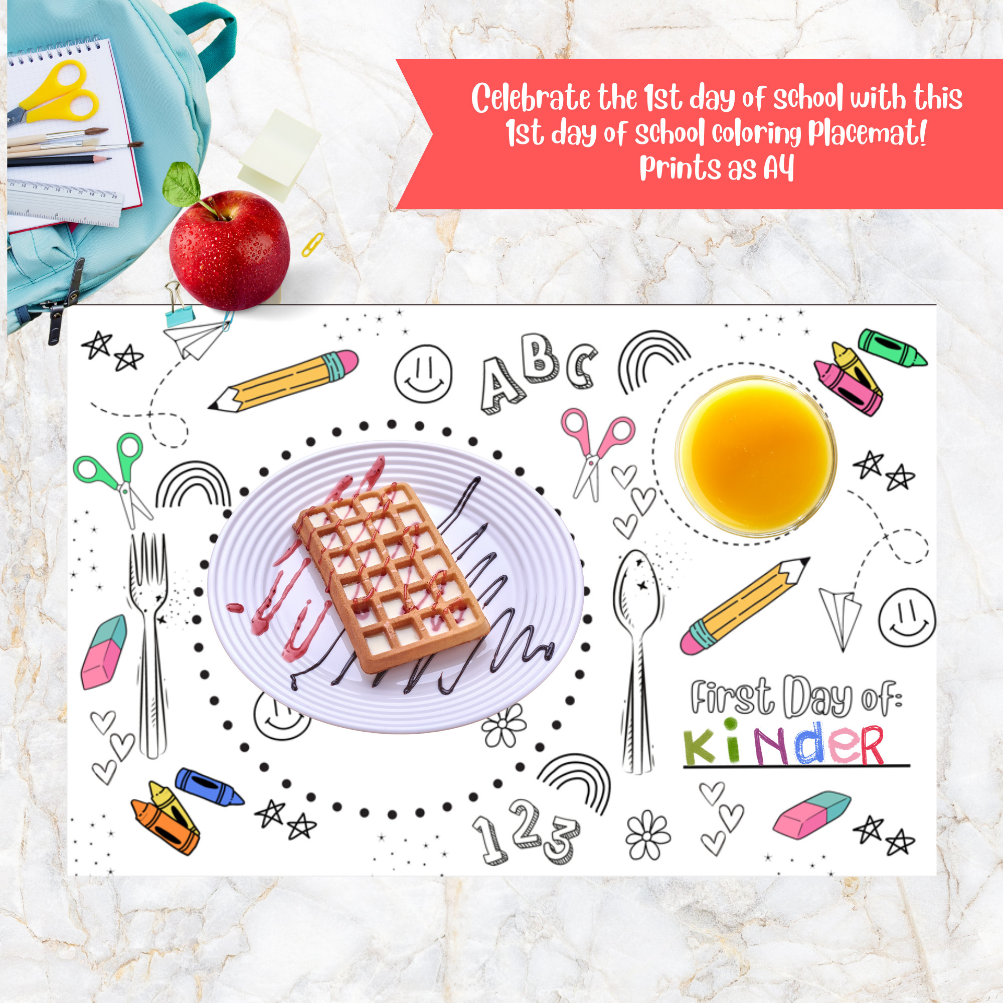 First Day of School Breakfast, First Day of School Placemat, Cars ...