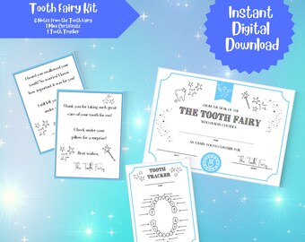 Printable Mini Tooth Fairy Set Blue, Tooth Fairy Note, Tooth Fairy ...