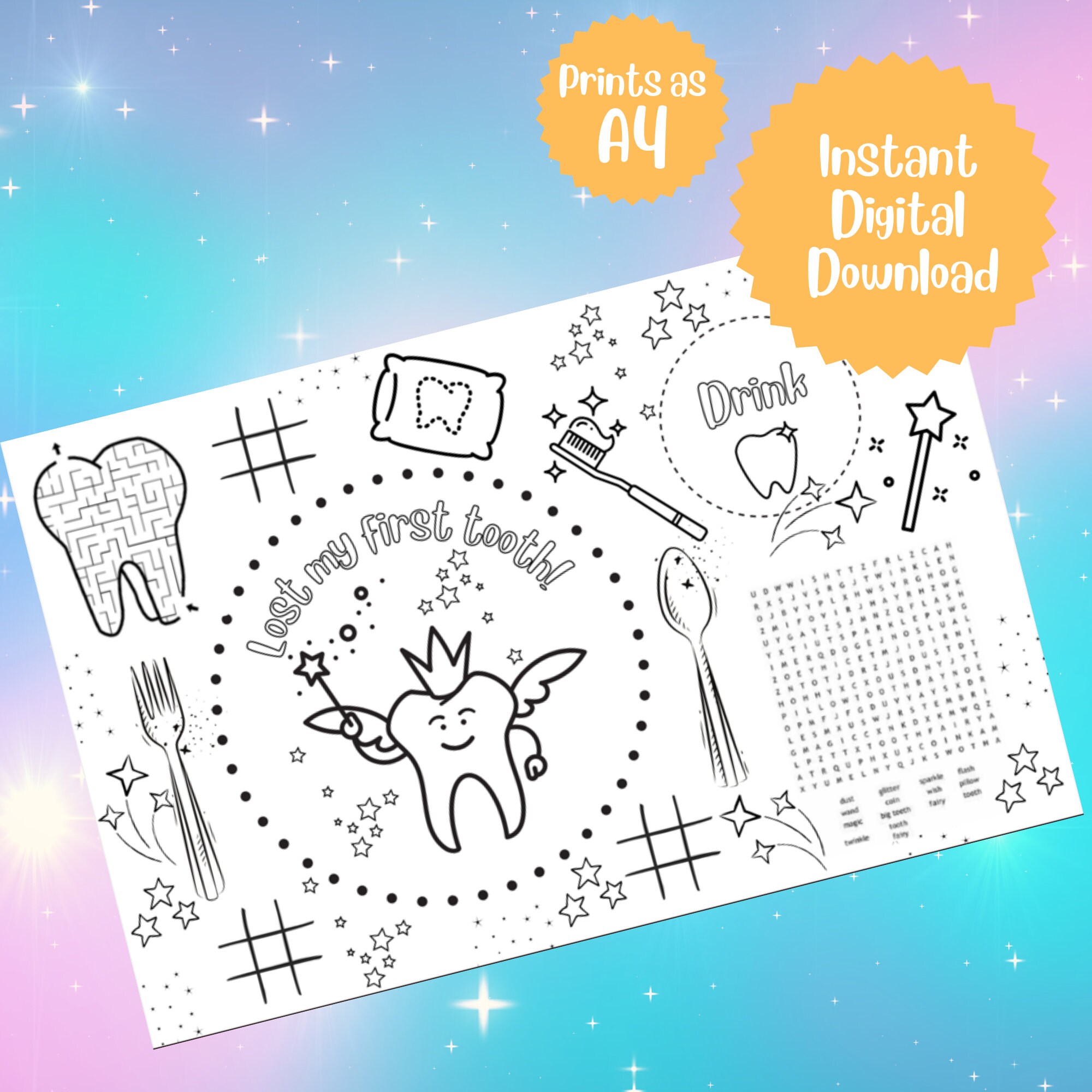 Tooth Fairy Printable, Tooth Fairy Placemat, Lost Tooth Poster, Tooth ...