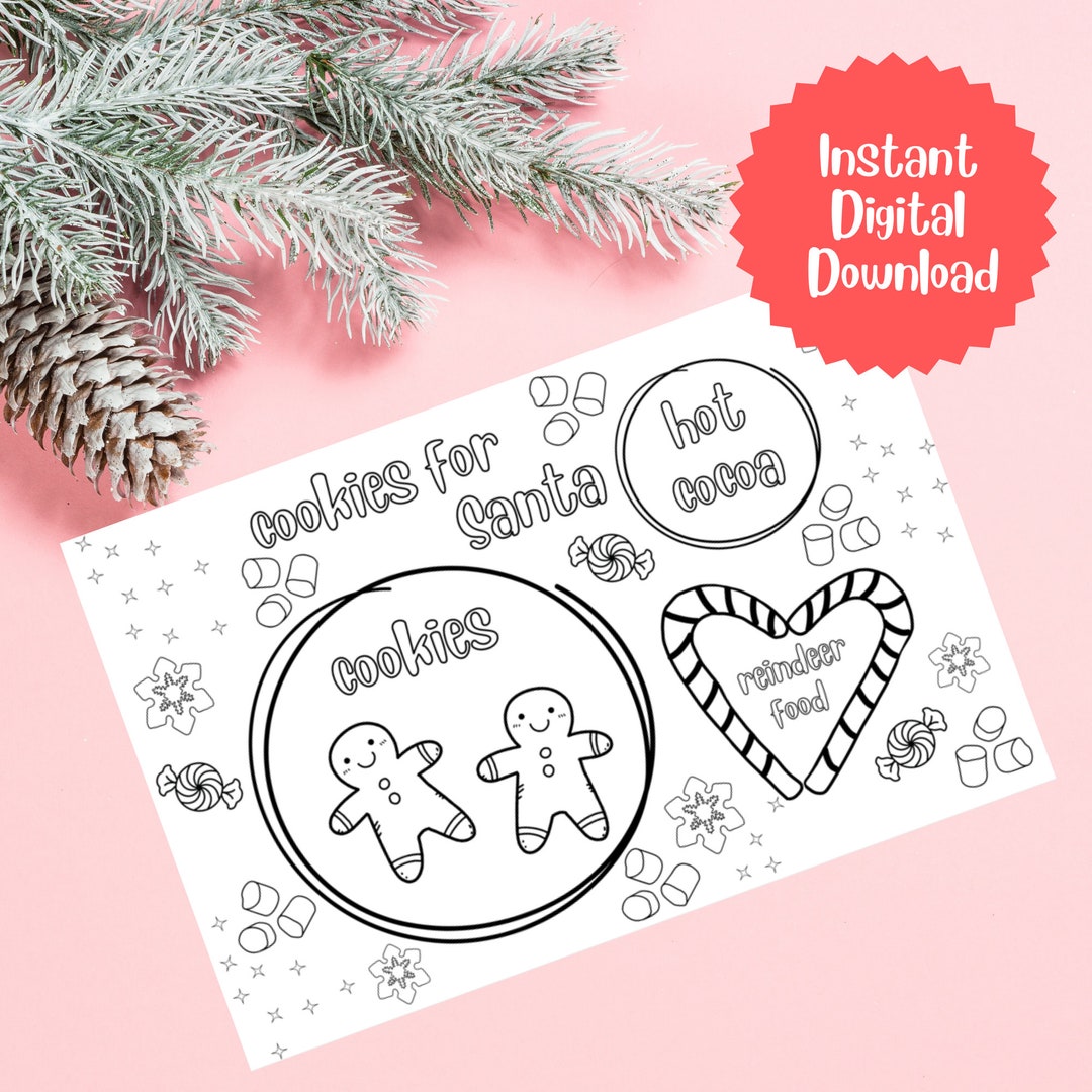 Cookies for Santa, Christmas Coloring Placemat, Christmas Kids ...