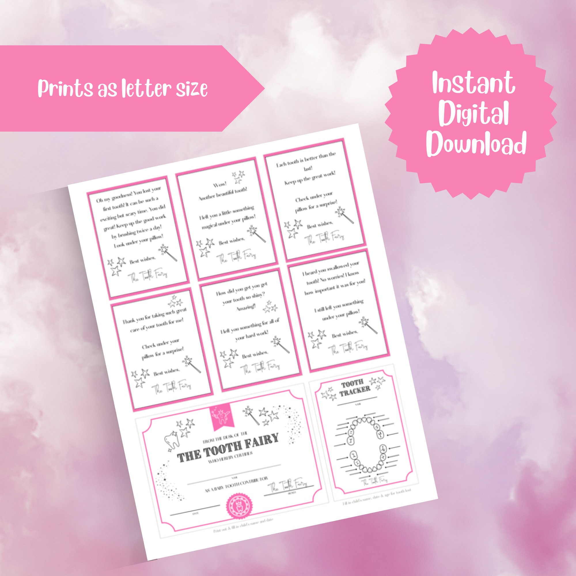Printable Mini Tooth Fairy Set Pink Tooth Fairy Note Tooth - Etsy