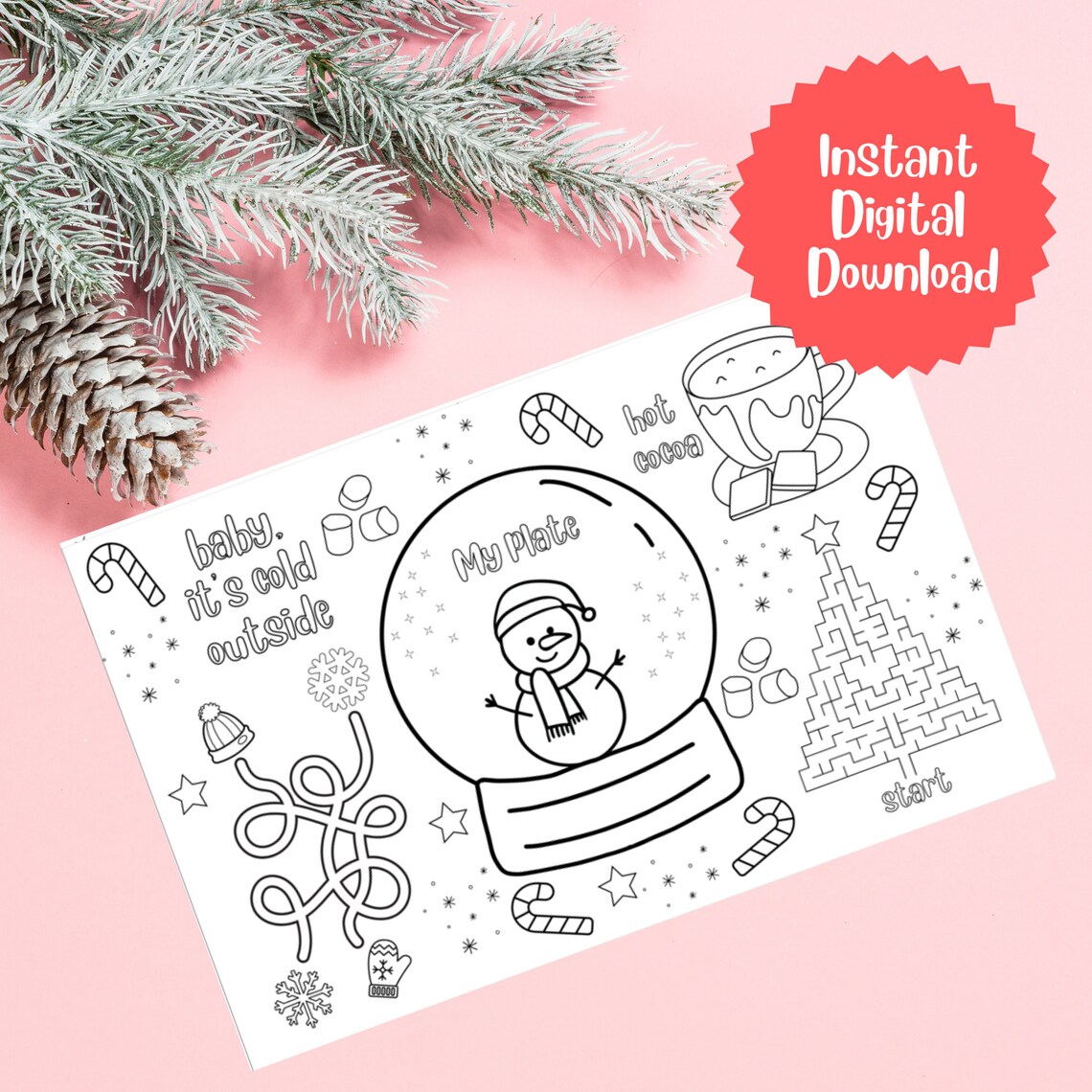 Cozy Hot Cocoa Coloring Placemat, Christmas Coloring Placemat ...