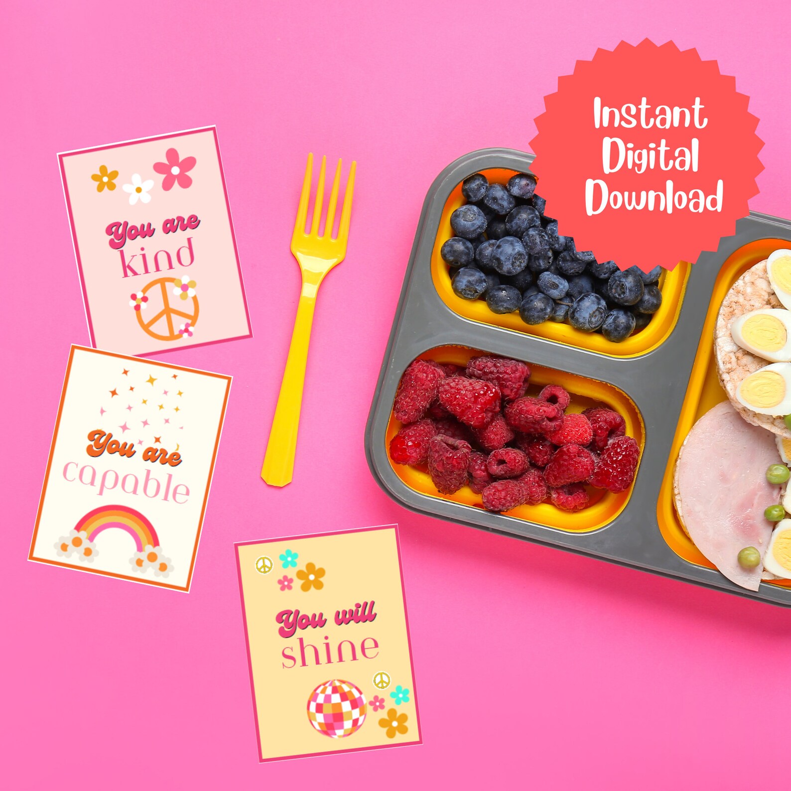 Back to School Kids Affirmations, School Lunch Notes, Groovy Retro ...