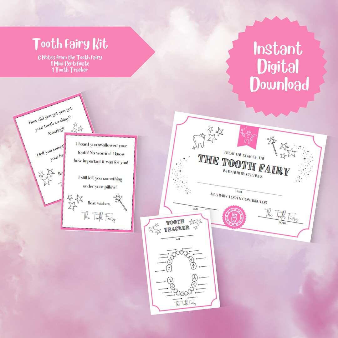 Printable Mini Tooth Fairy Set Pink, Tooth Fairy Note, Tooth Fairy ...