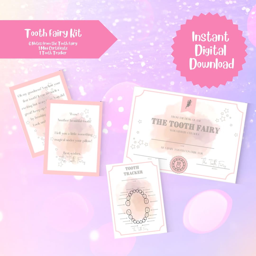 Printable Mini Tooth Fairy Set Pink, Tooth Fairy Note, Tooth Fairy ...