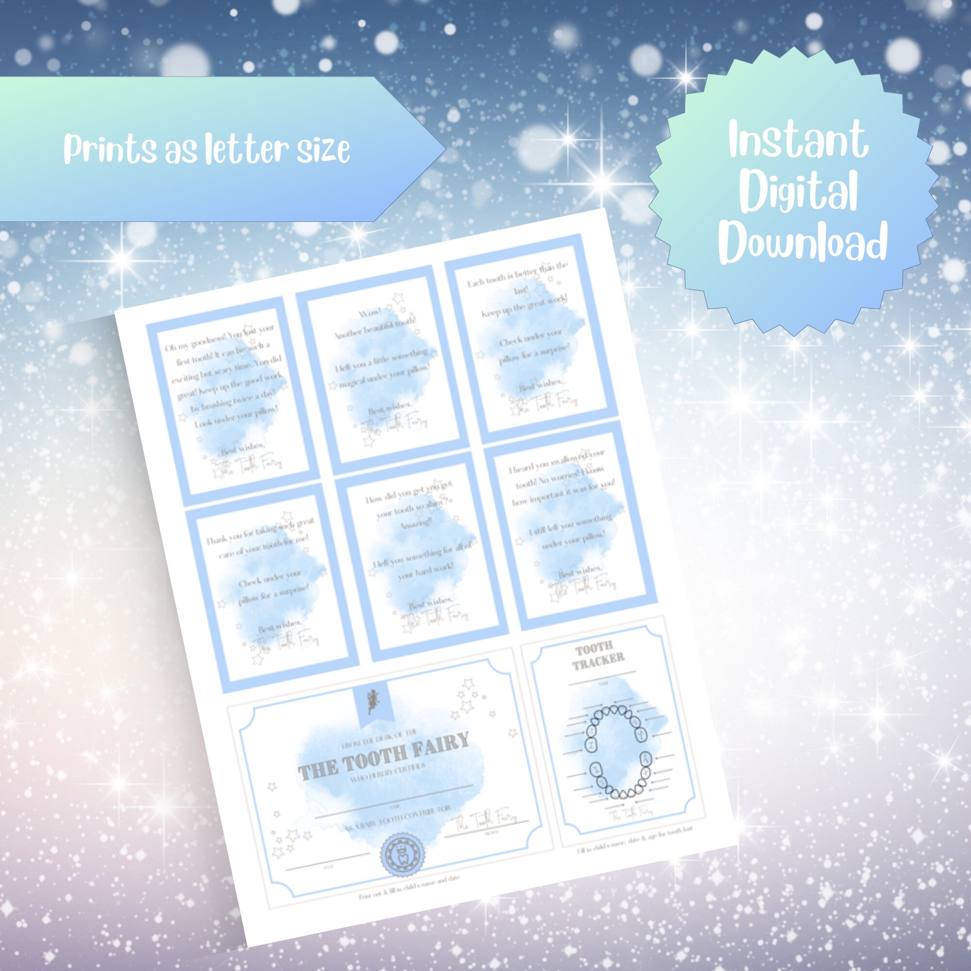 Printable Mini Tooth Fairy Set Blue, Tooth Fairy Note, Tooth Fairy ...