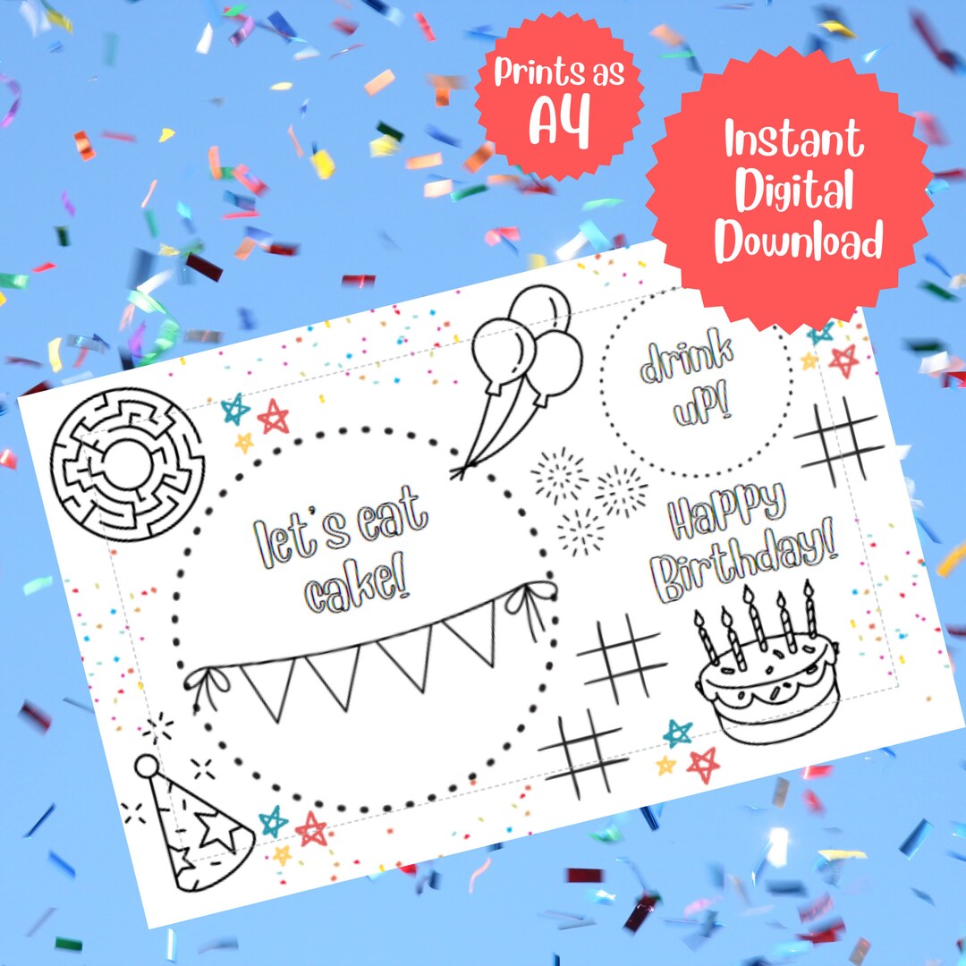Birthday Coloring Placemat, Gender Neutral Birthday Coloring Placemat ...
