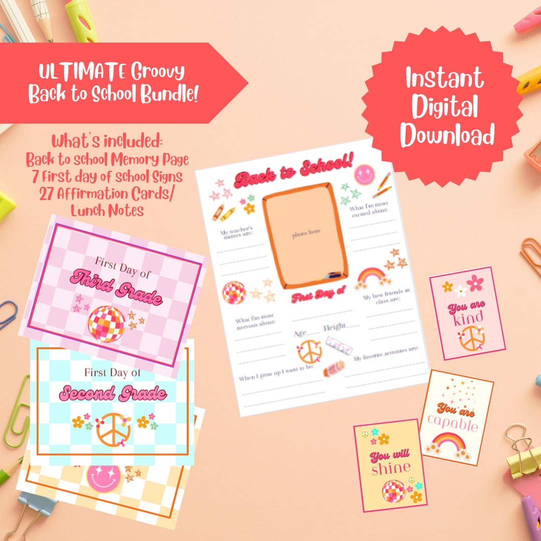Groovy Back to School Printables, Back to School Memory Page, First Day ...