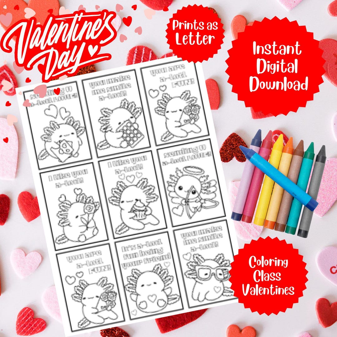 Axolotl Class Valentines, Axolotl Valentine Cards, Class Valentine ...