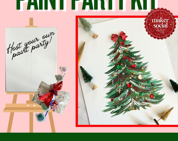 Christmas Paint Party Canvas Kit- Viral Christmas Tree Canvas - Girls ...