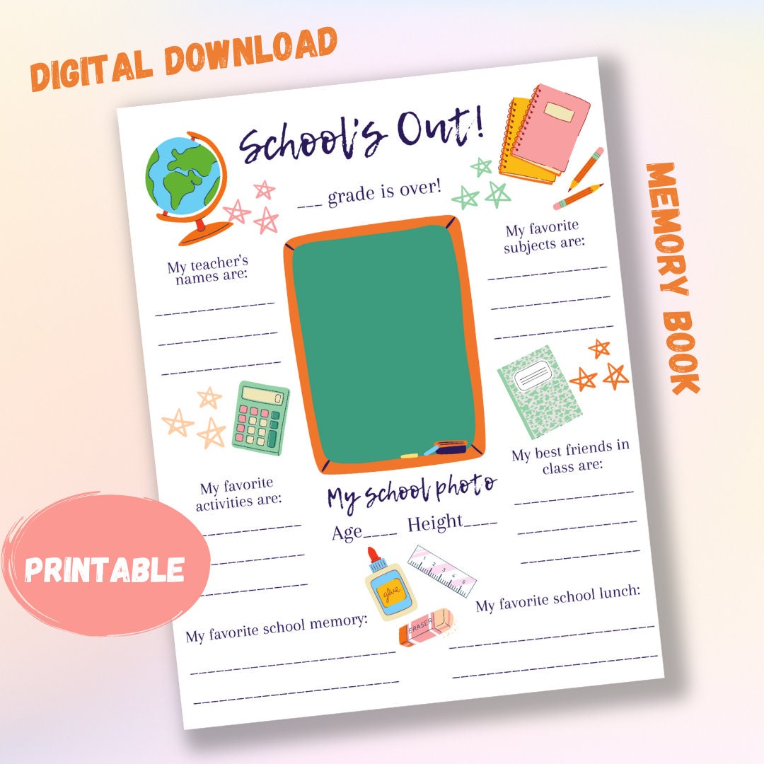 End of School Year Memory Page, School Memory Book, Digital Download ...