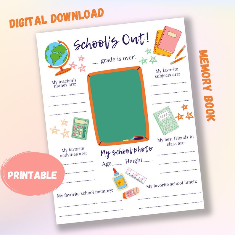 End of School Year Memory Page, School Memory Book, Digital Download ...