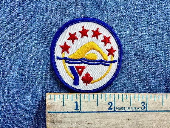 Vintage YMCA Swimming 6 Star Award Badge Crest Patch - Gem