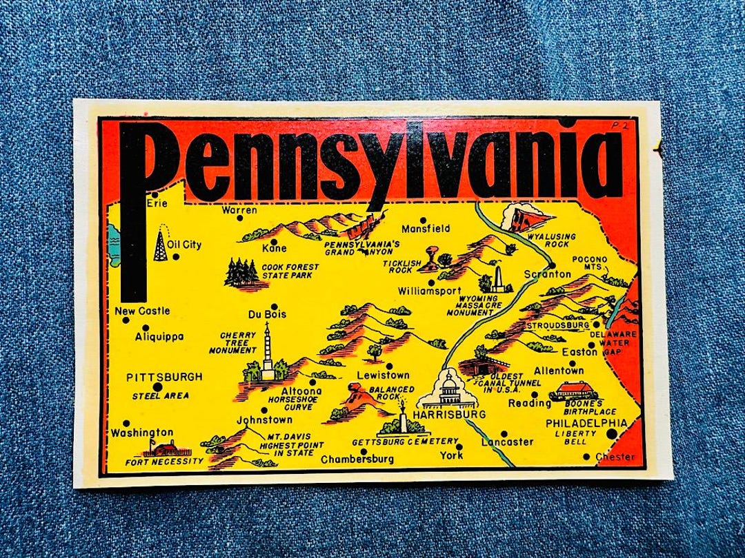Vintage State of Pennsylvania Tourist Souvenir Map Decal Transfer - Etsy