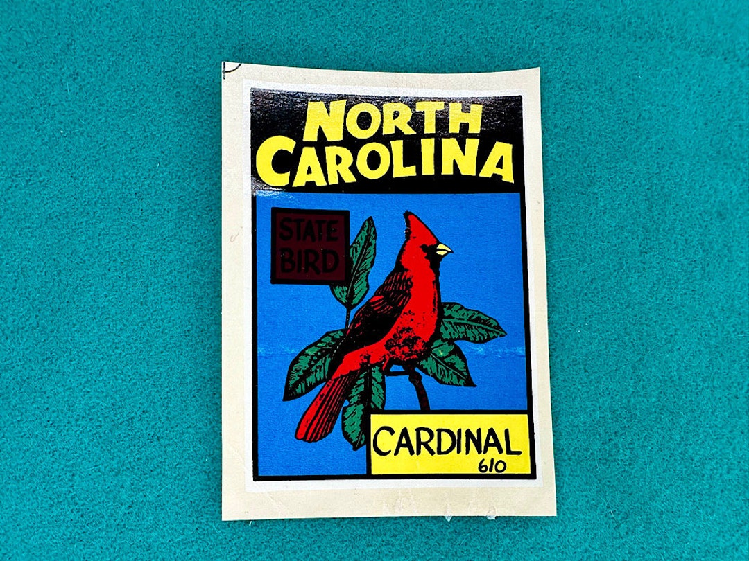 Vintage NORTH CAROLINA State Bird Cardinal Tourist Souvenir Auto Decal ...