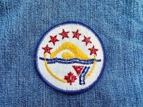 Vintage YMCA Swimming 6 Star Award Badge Crest Patch - Gem