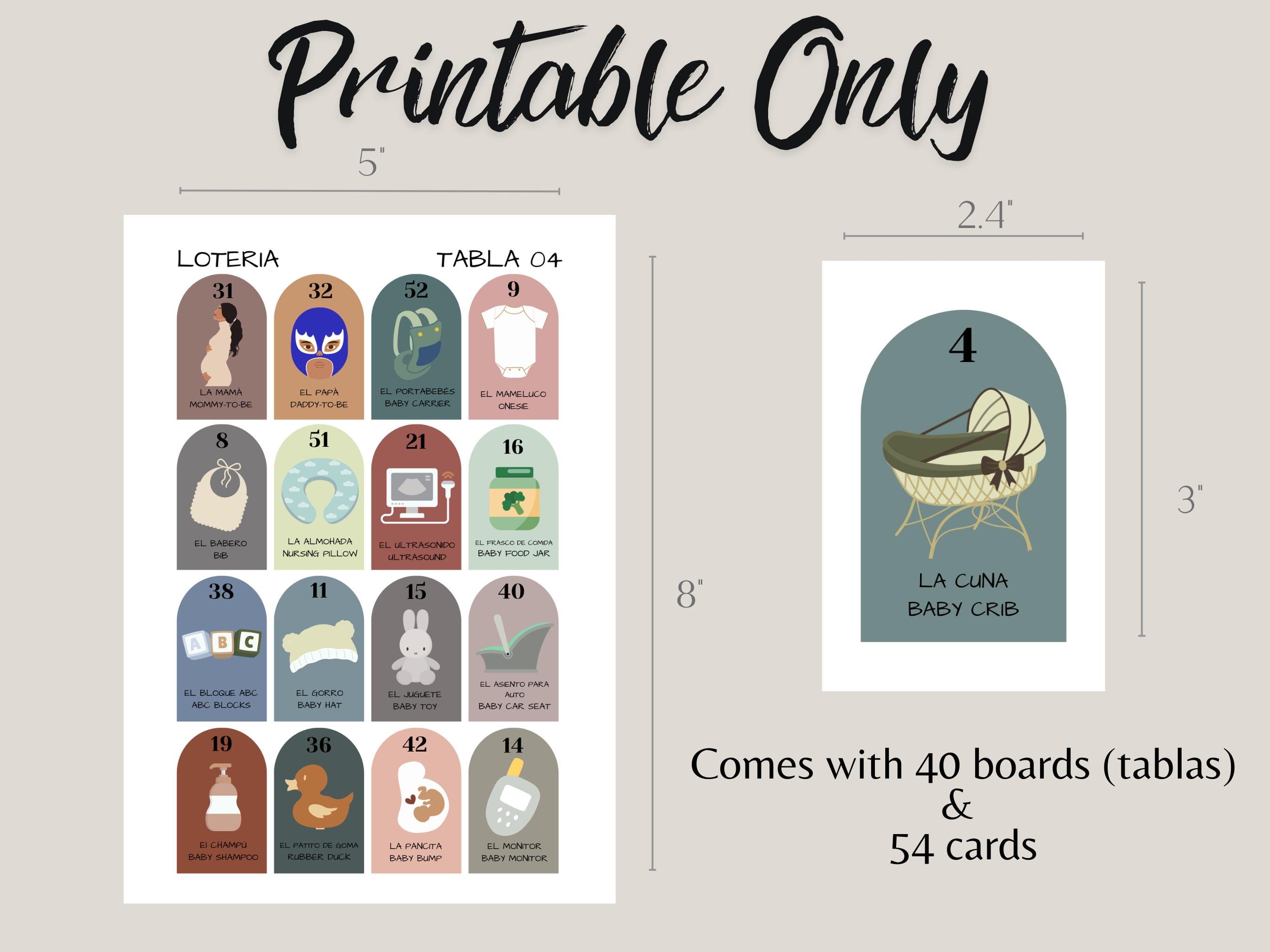 Bilingual Baby Shower Loteria Game: 40 Unique Boards (PDF Download) - Etsy