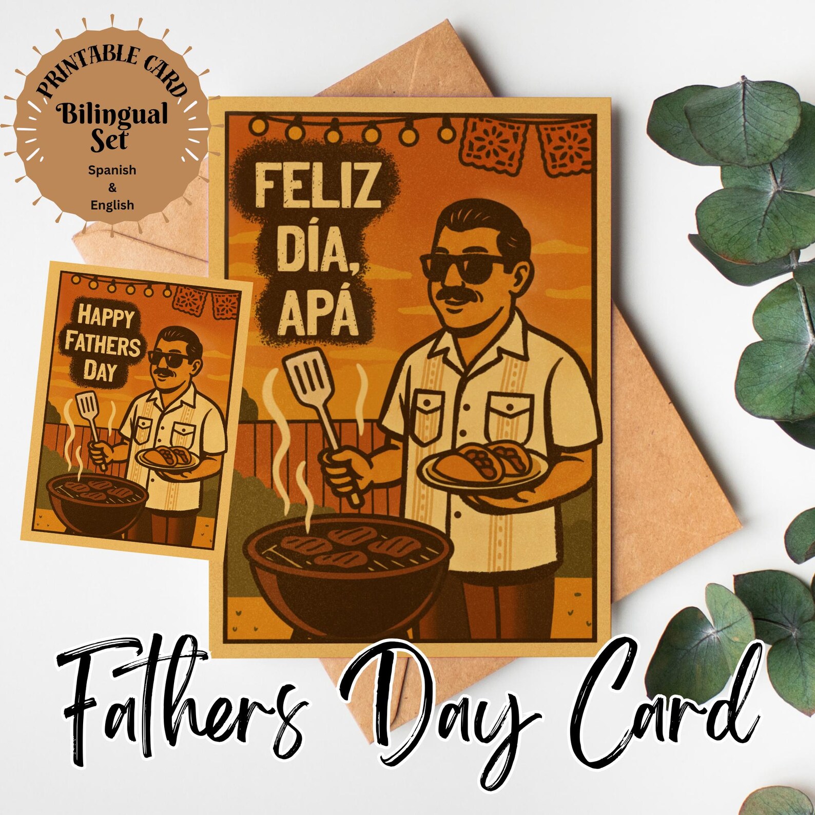 Bilingual Father's Day Card: Feliz Día Apá, Vintage Chicano Style (PDF ...
