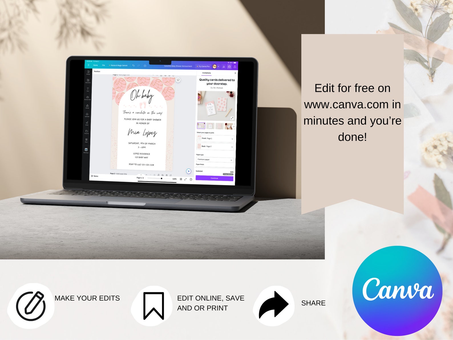 Concha Baby Shower Invite Template, Pan Dulce Baby Shower, Concha ...