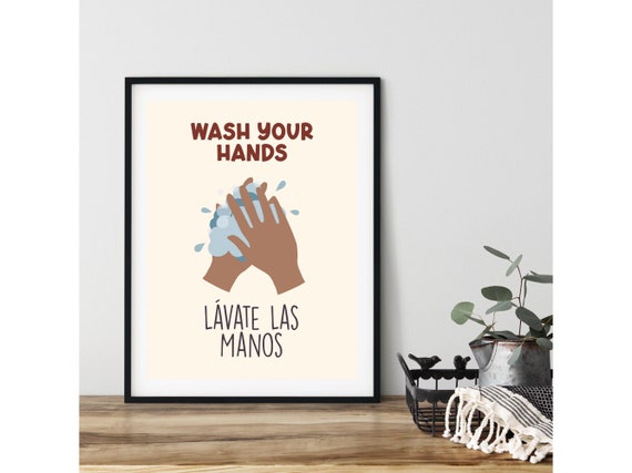 Wash Your Hands Bilingual Spanish Restroom Art Wall Art - Etsy