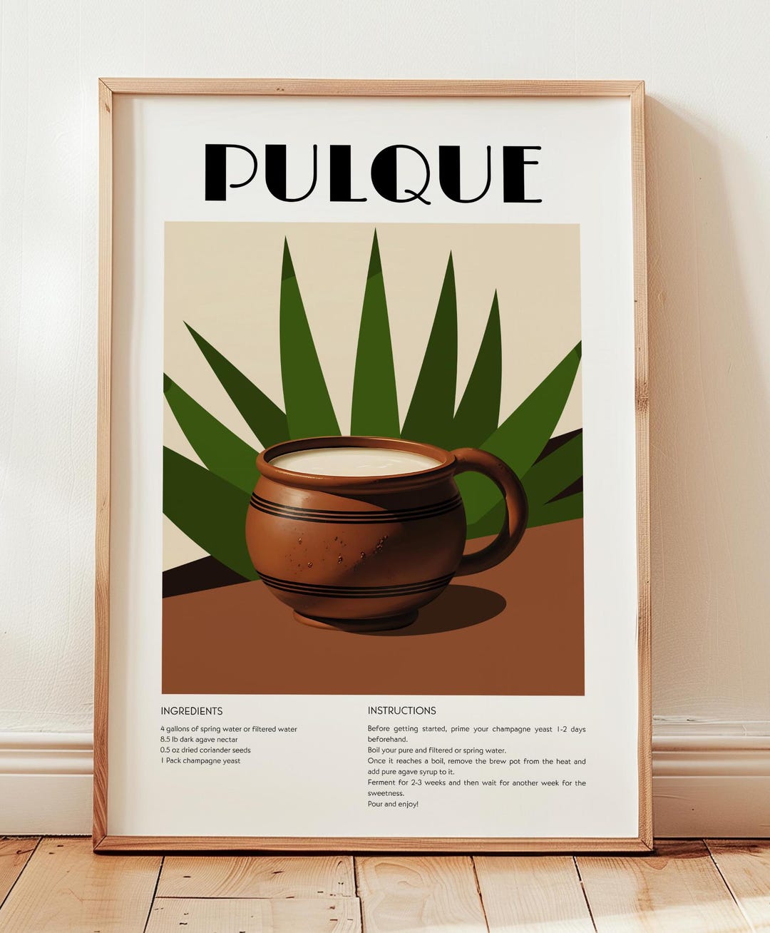 Pulque Poster, Pulque Print, Cocktail Poster, Pulque Recipe, Bar Decor ...