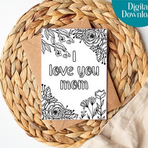 Coloring Mothers Day Card, Printable Mothers Day Card, Coloring Happy ...