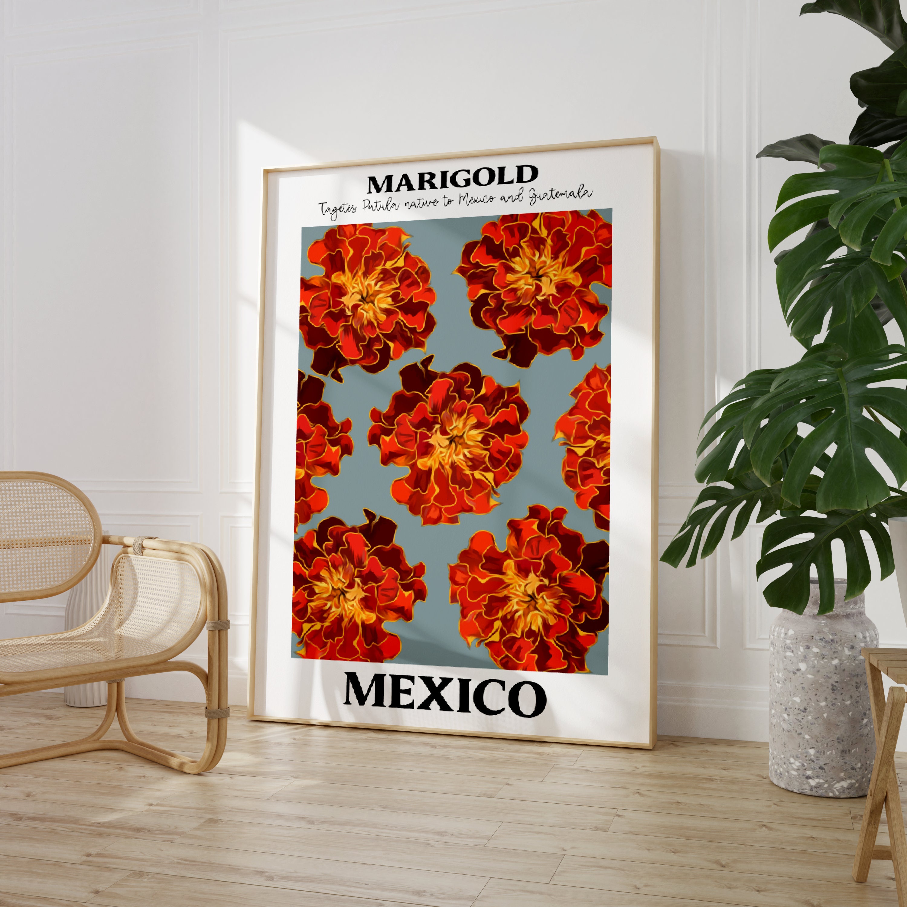 Marigold Wall Art, Mexican Poster, Mexican Decor, Latino Wall Art, Latino Decor, Floral Decor ...