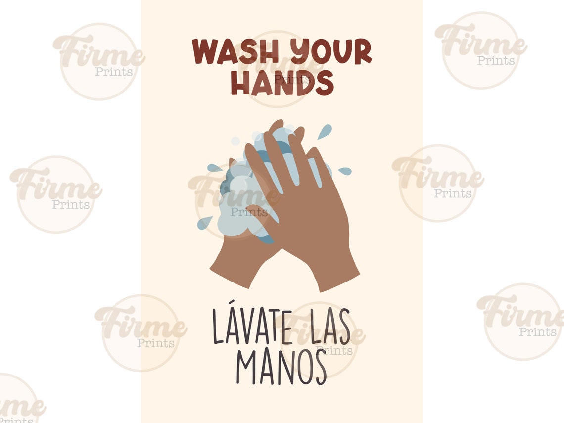 Wash Your Hands Bilingual Spanish, Restroom Art, Wall Art, Classroom ...