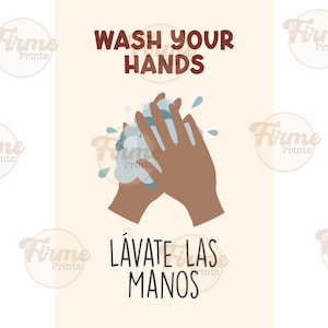 Wash Your Hands Bilingual Spanish, Restroom Art, Wall Art, Classroom ...