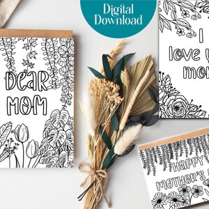 Coloring Mothers Day Card, Printable Mothers Day Card, Coloring Happy ...