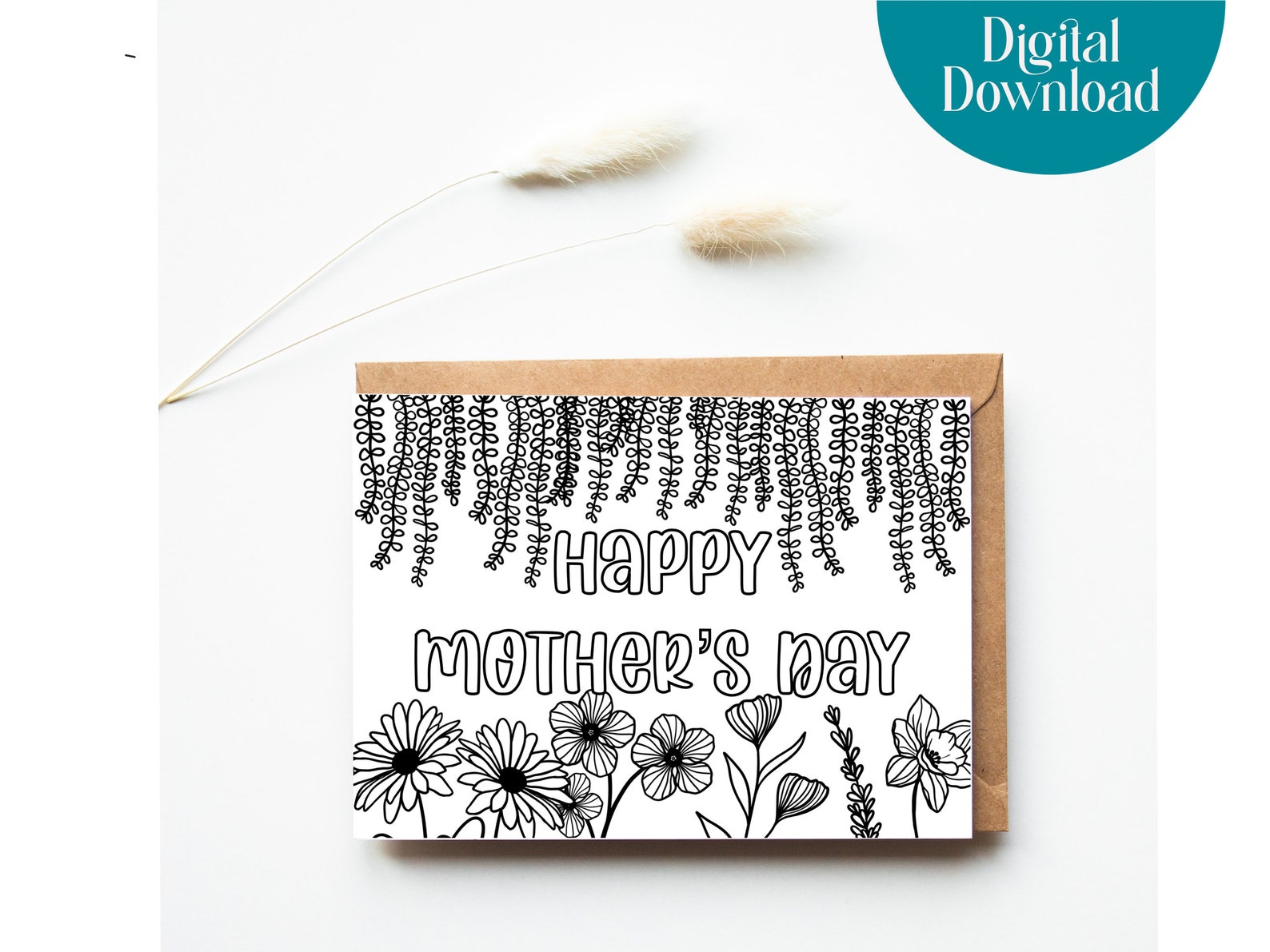 Coloring Mothers Day Card Printable Mothers Day Card - Etsy