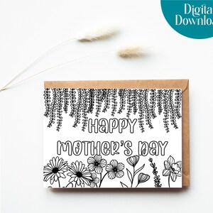 Coloring Mothers Day Card, Printable Mothers Day Card, Coloring Happy ...