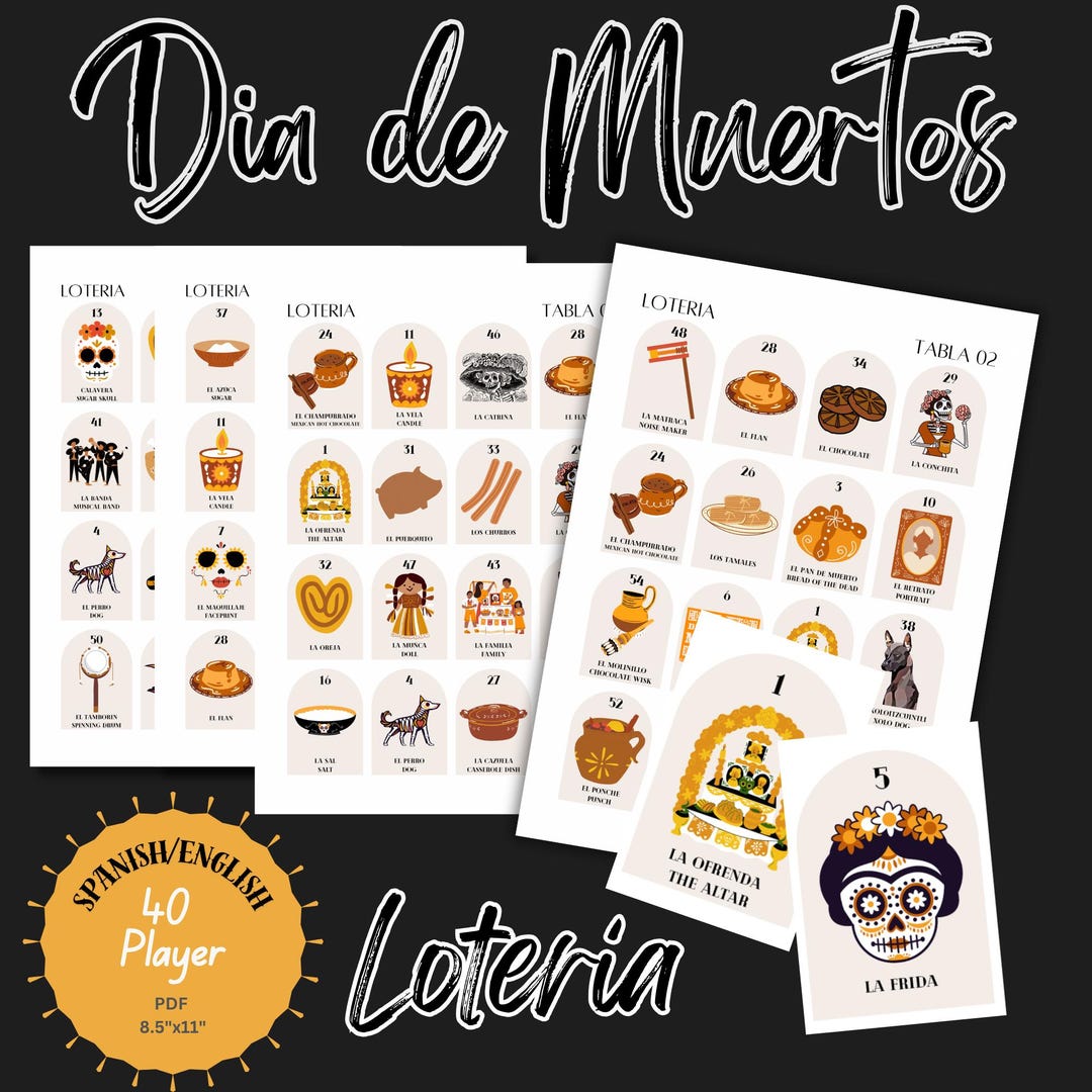 Dia De Muertos Loteria Game: Bilingual Printable (PDF Download) - Etsy
