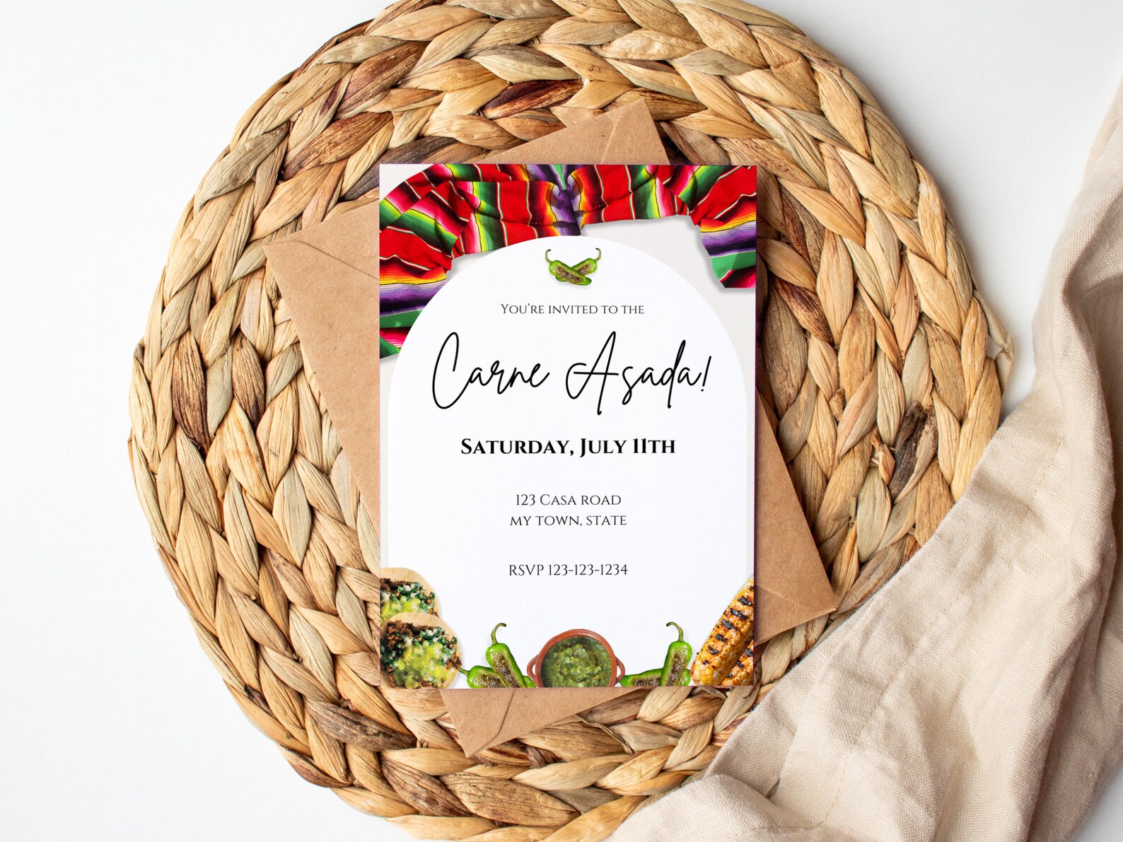 Carne Asada Party Invitation: Mexican Fiesta, Serape Design (5x7 ...