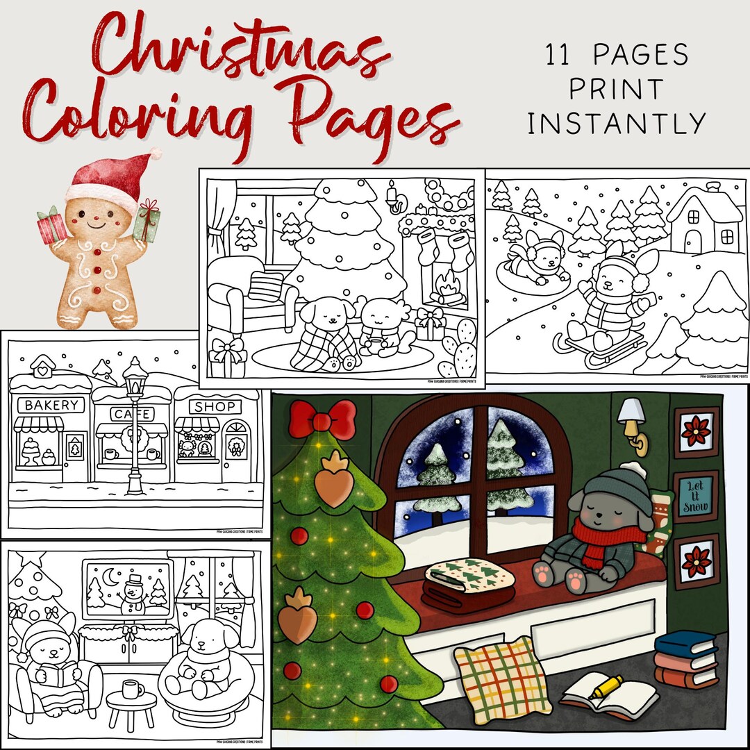 Christmas Coloring Pages – Printable Sheets, Cute Winter Scenes, US ...