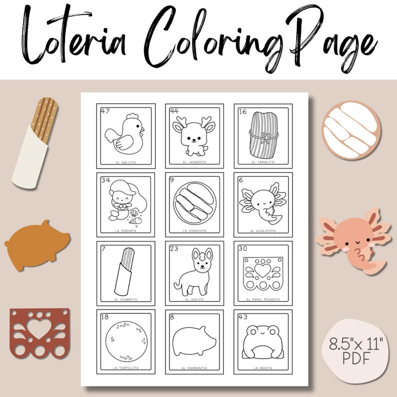Mexican Loteria Coloring Page (PDF Download) - Etsy