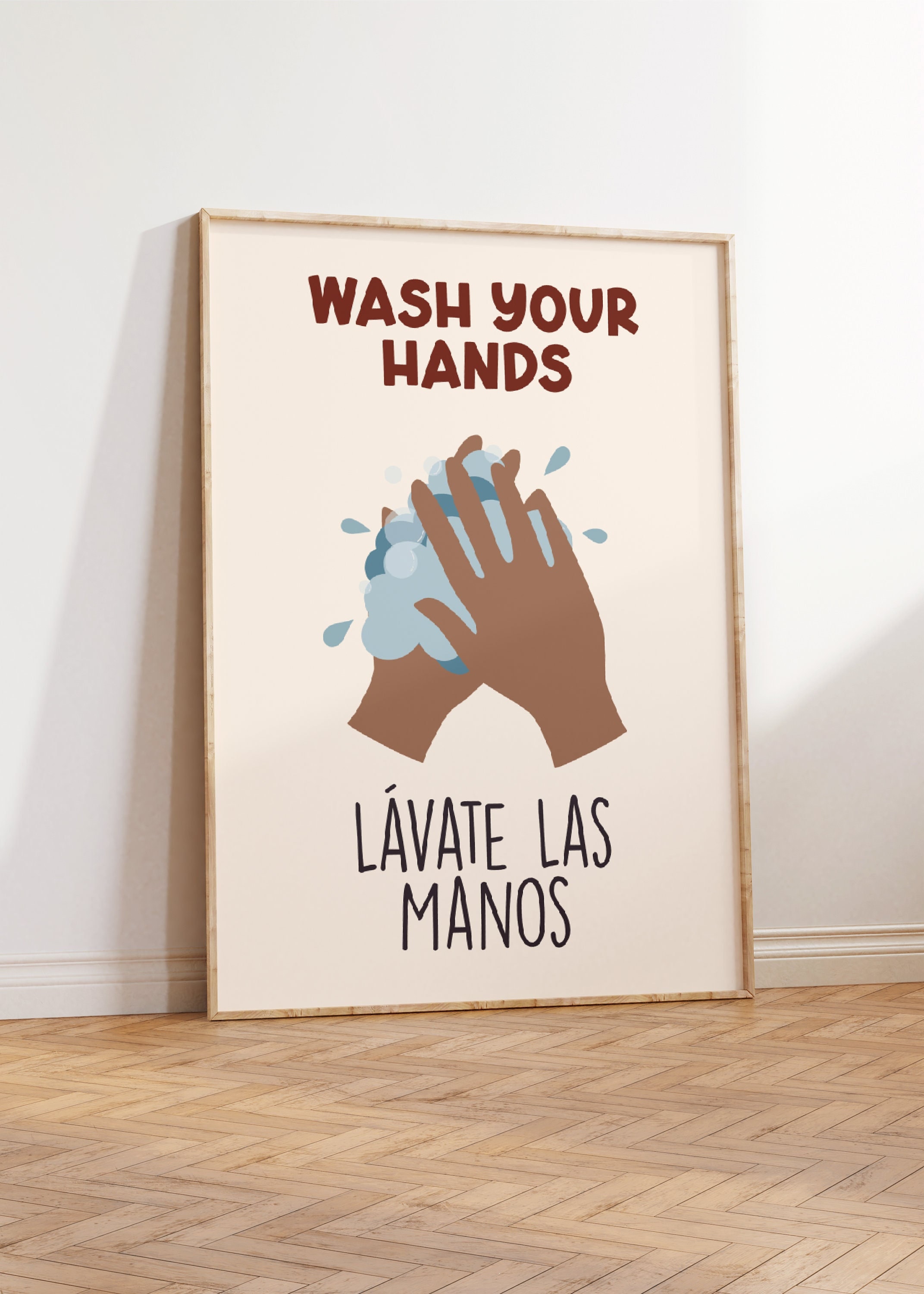 Wash Your Hands Bilingual Spanish, Restroom Art, Wall Art, Classroom ...