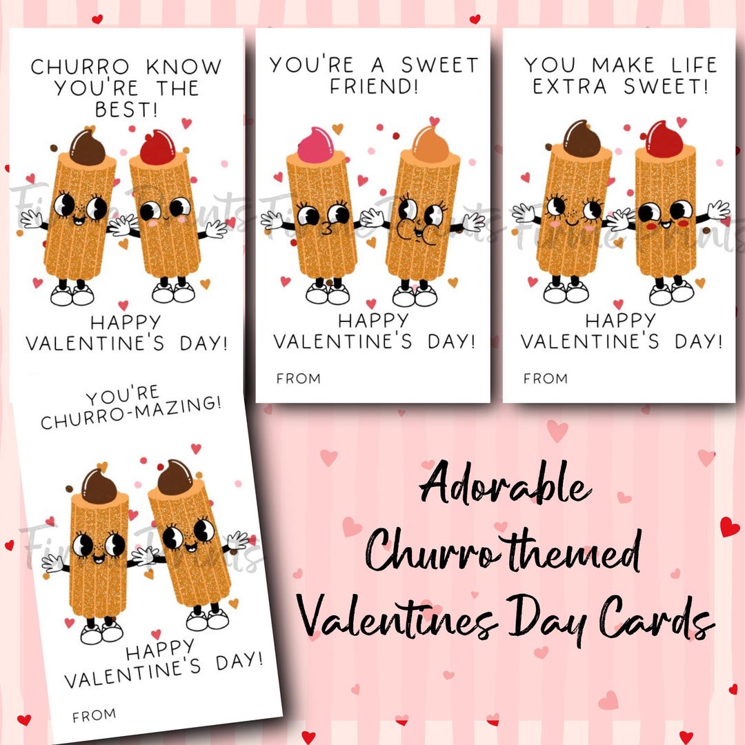 Churro Valentine's Day Cards, School Classroom Exchange (printable ...